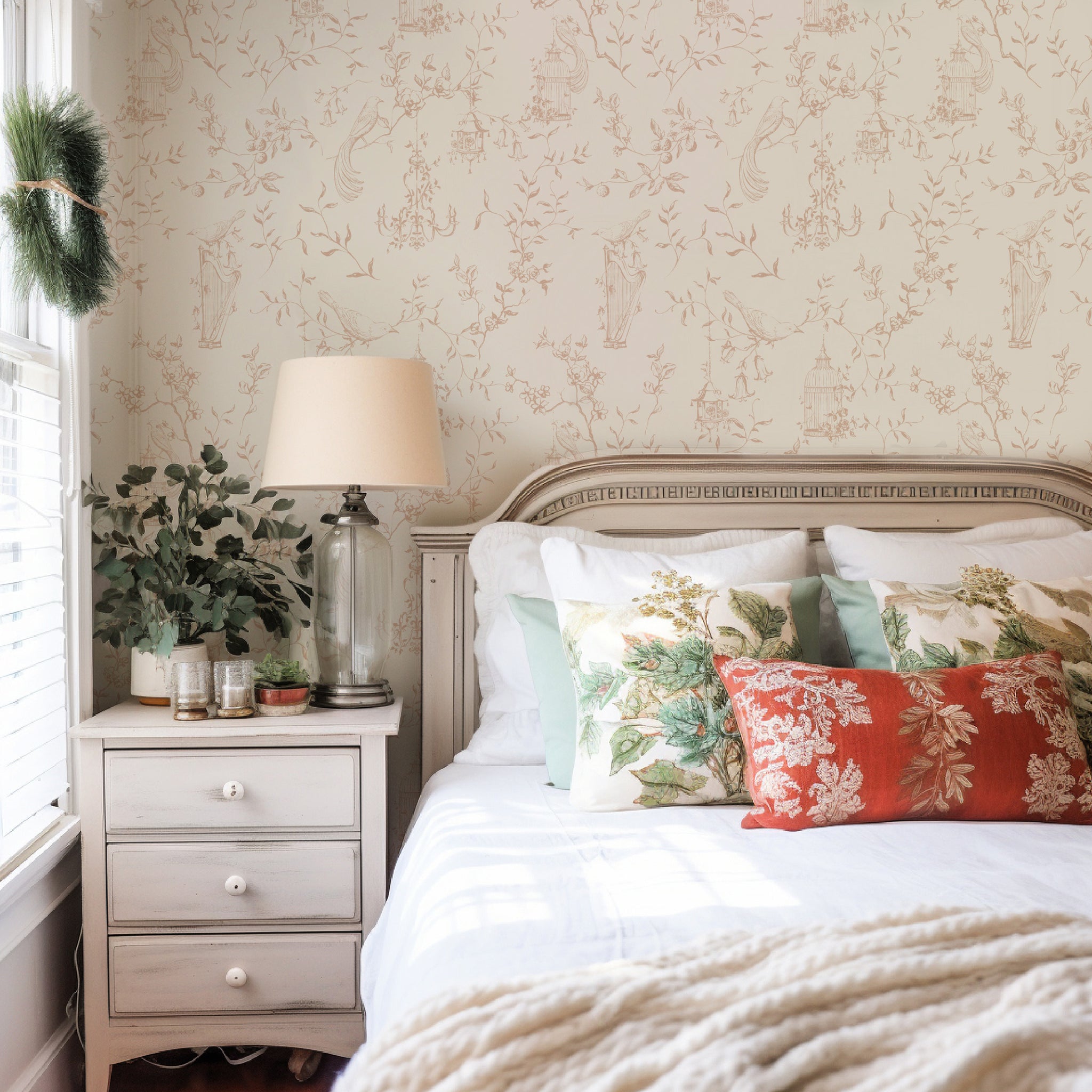 Vintage Toile Peel and Stick Wallpaper Warm Beige French Country ...