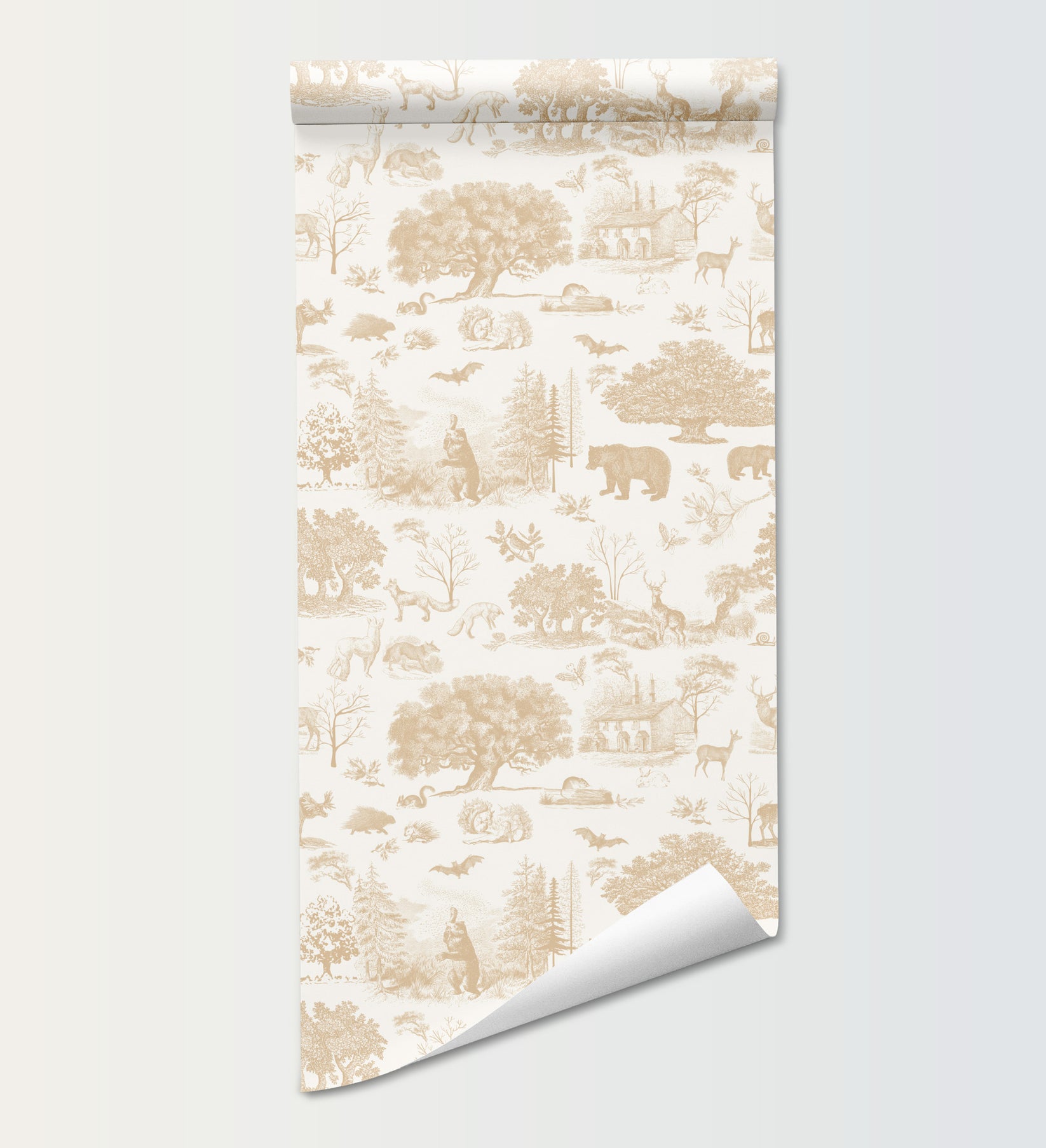Beige Woodland Toile De Jouy Peel and Stick Wallpaper