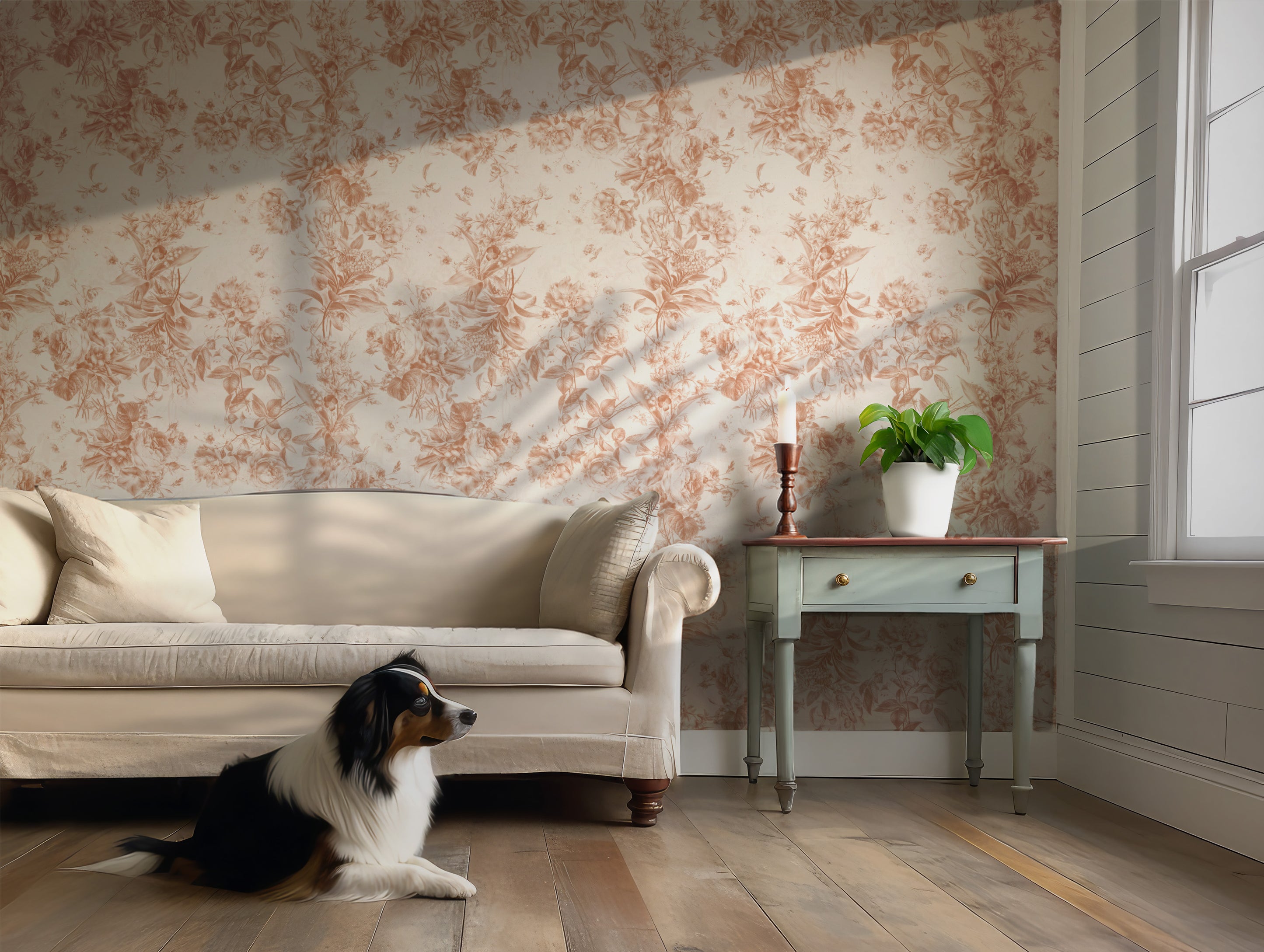 Beige Toile Peel and Stick Wallpaper French Country Style Vintage Floral