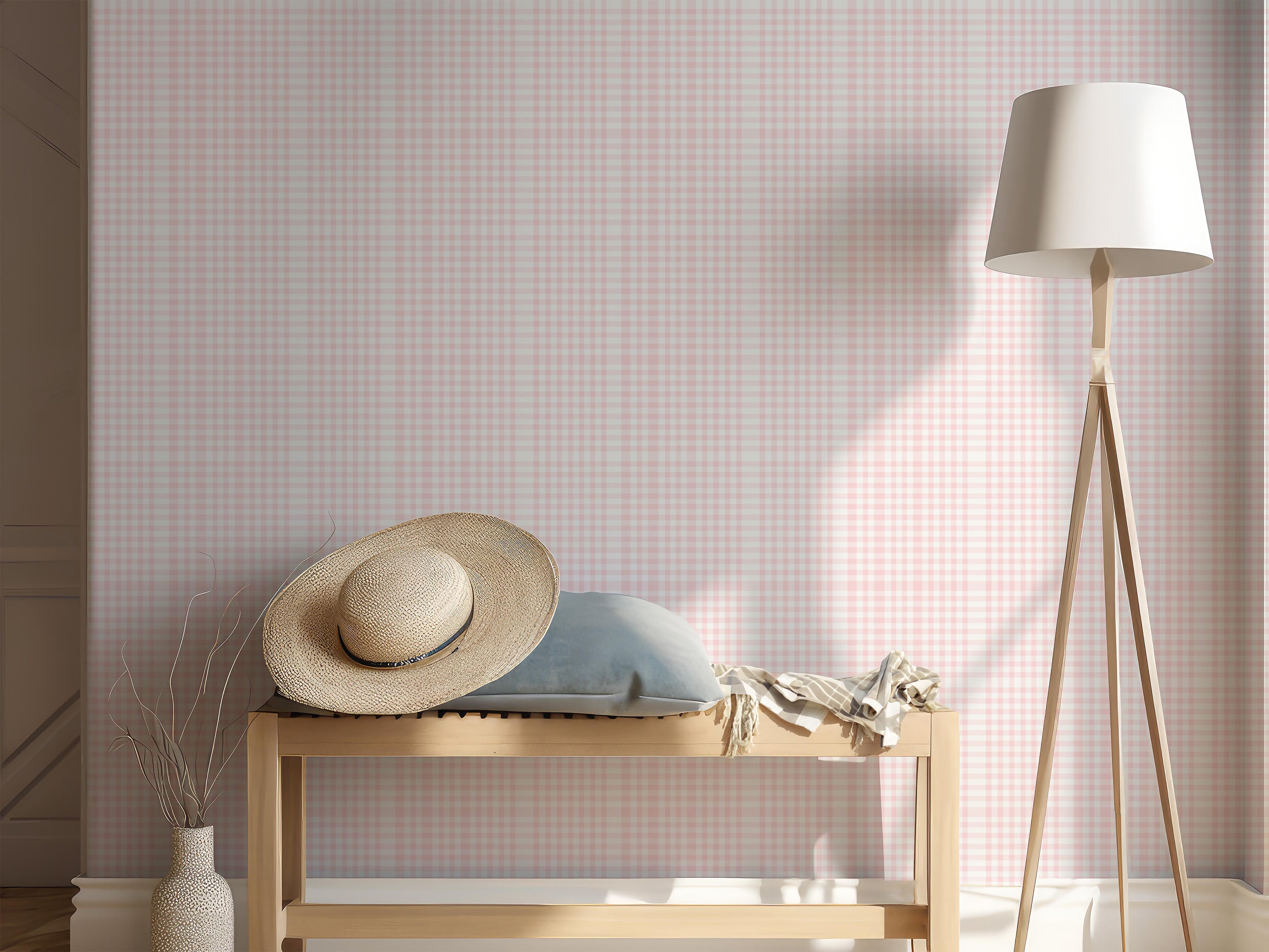 Pink Gingham Peel and Stick Wallpaper for Girls' Nurseries and Bedrooms