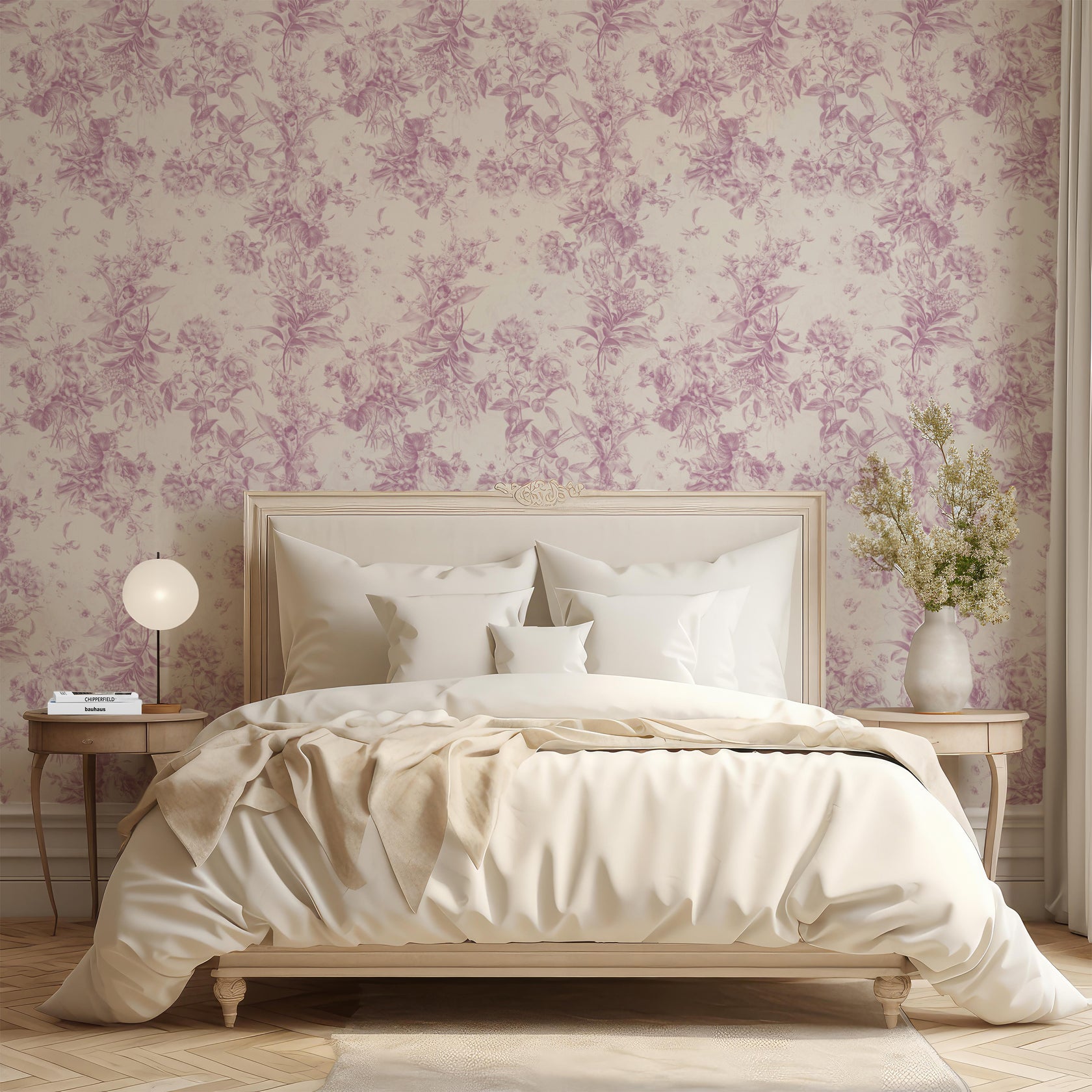Purple Vintage Floral Toile French Country Peel and Stick Wallpaper