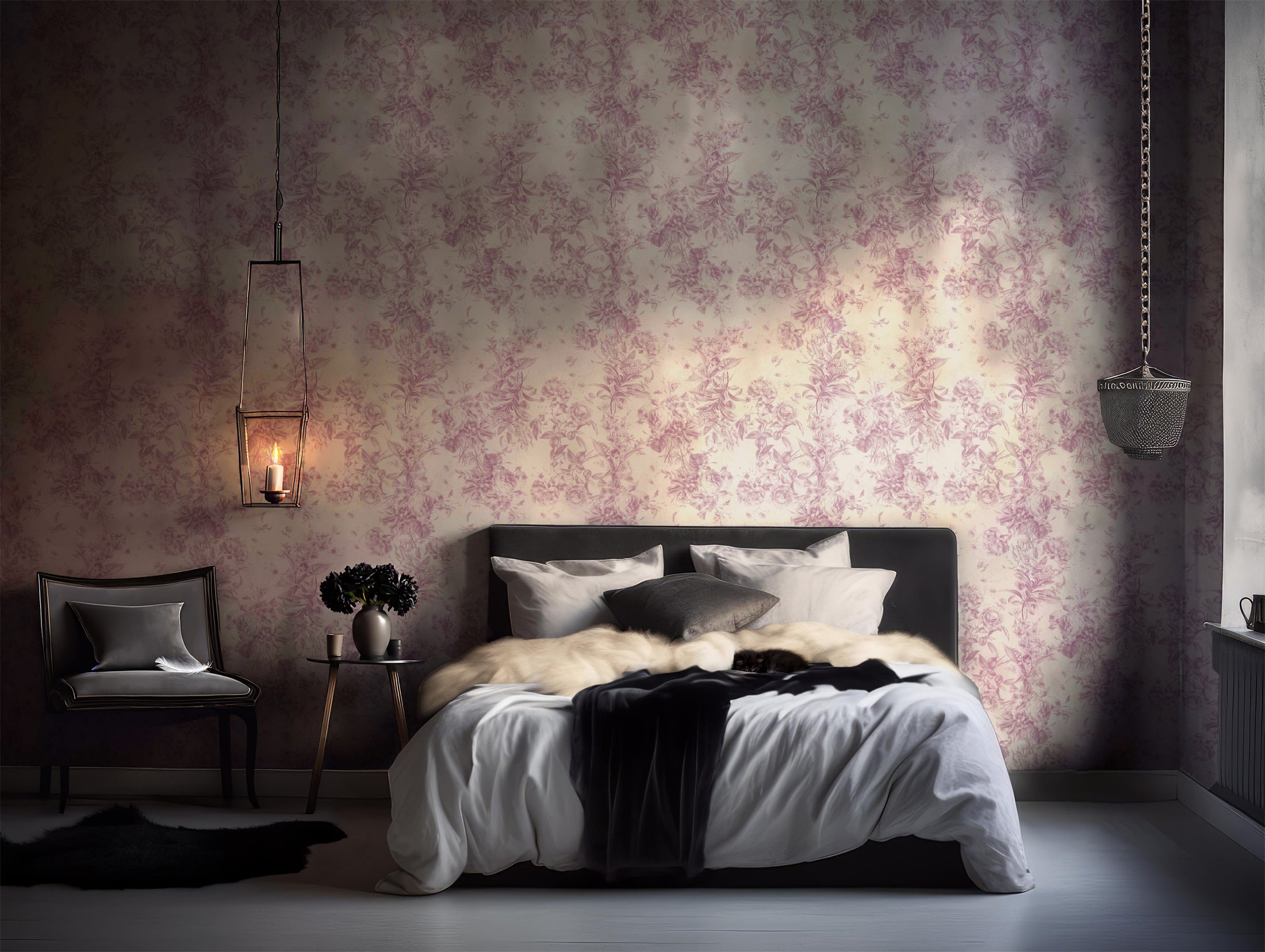 Purple Vintage Floral Toile French Country Peel and Stick Wallpaper