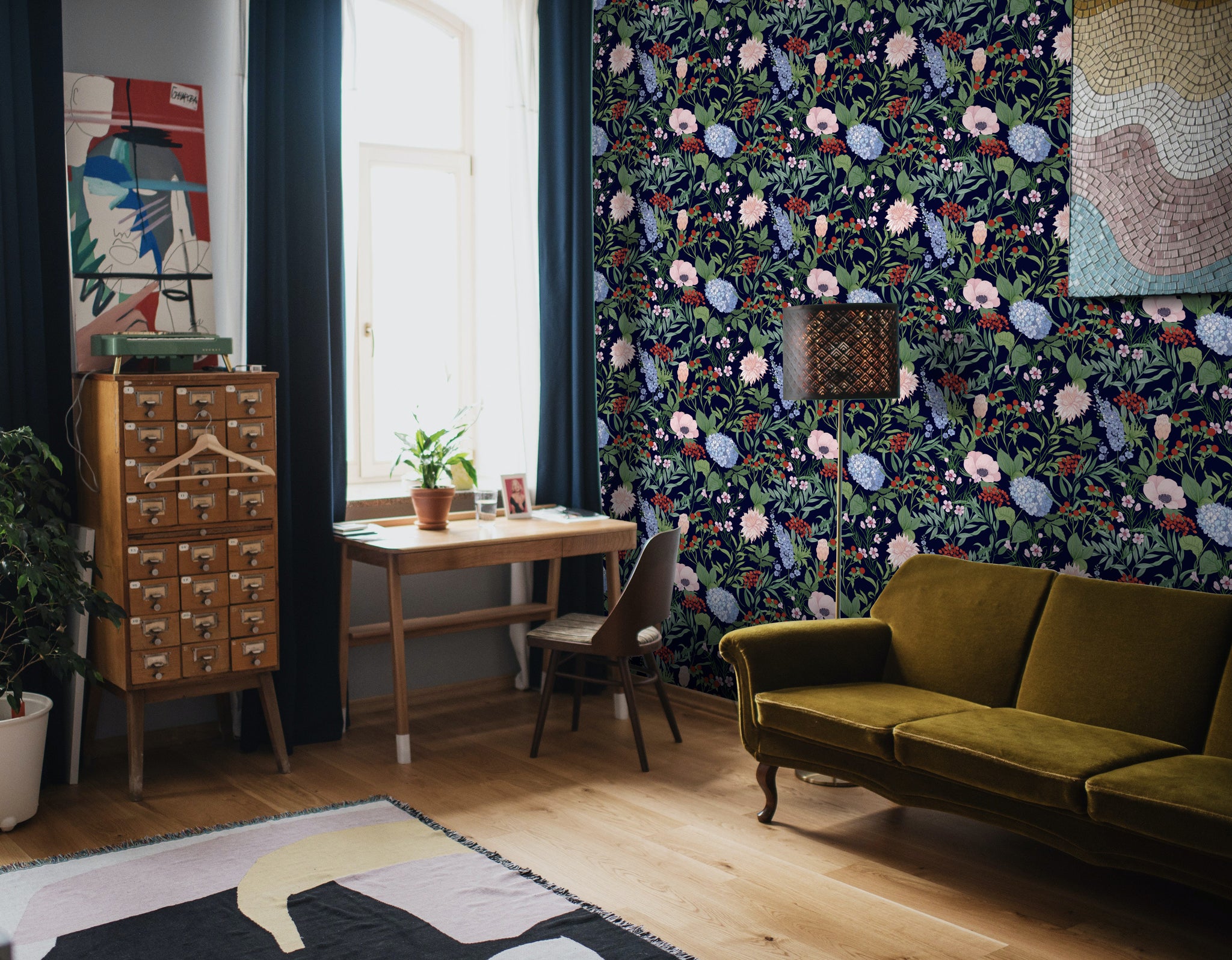 Maximalism Wallpaper Dark Botanical Flower Peel and Stick Wallpaper in ...